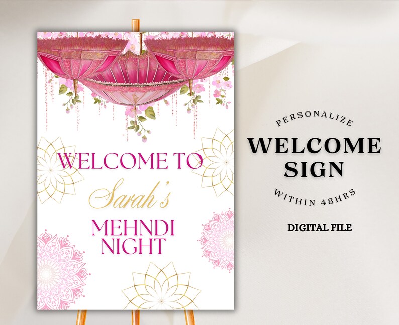 Mehndi Welcome Sign Custom Mendhi Sign Custom Mehndi Sign Dholki Sign ...