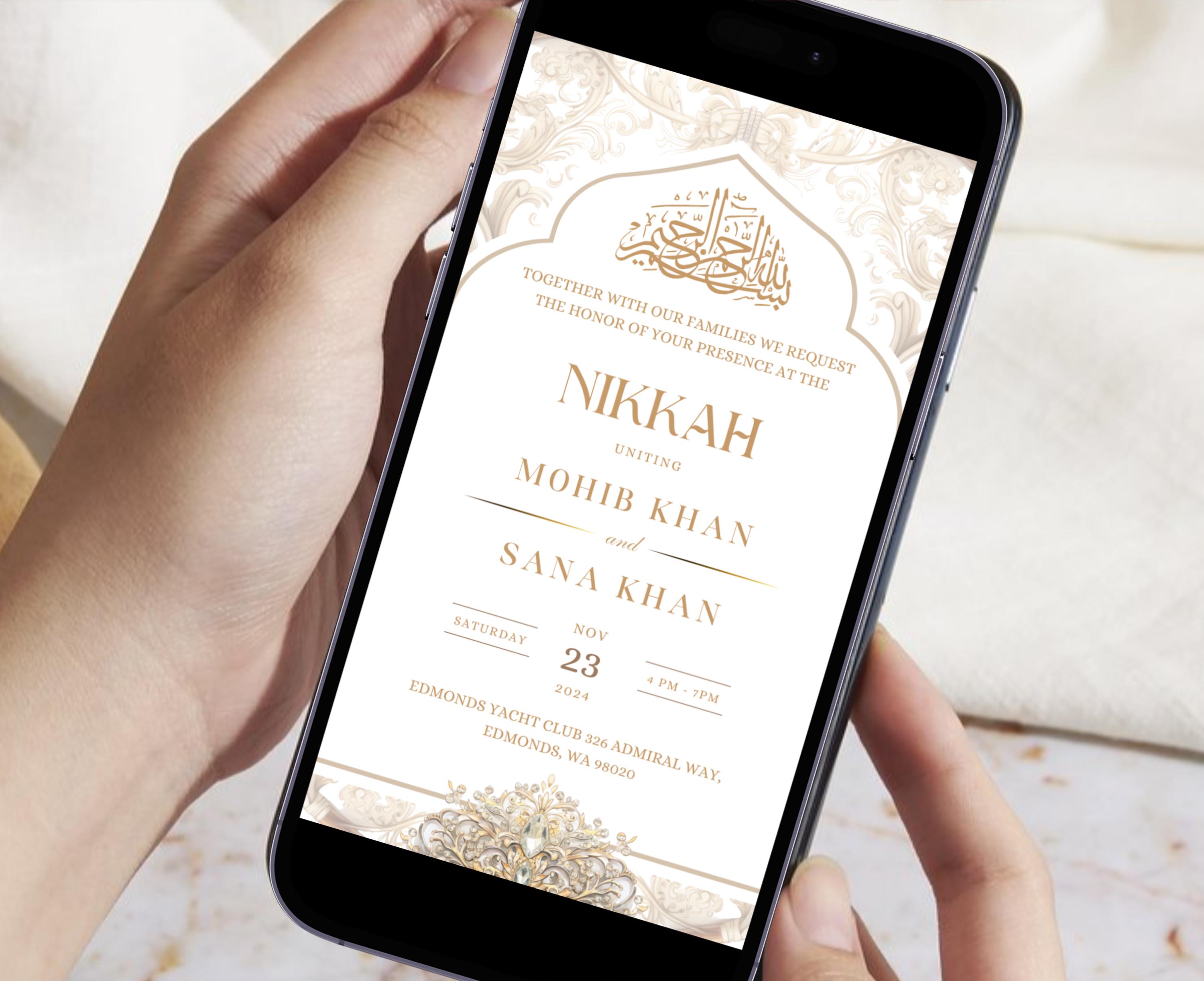 Digital Nikkah Invitation Card With Couple Illustration Video Muslim ...