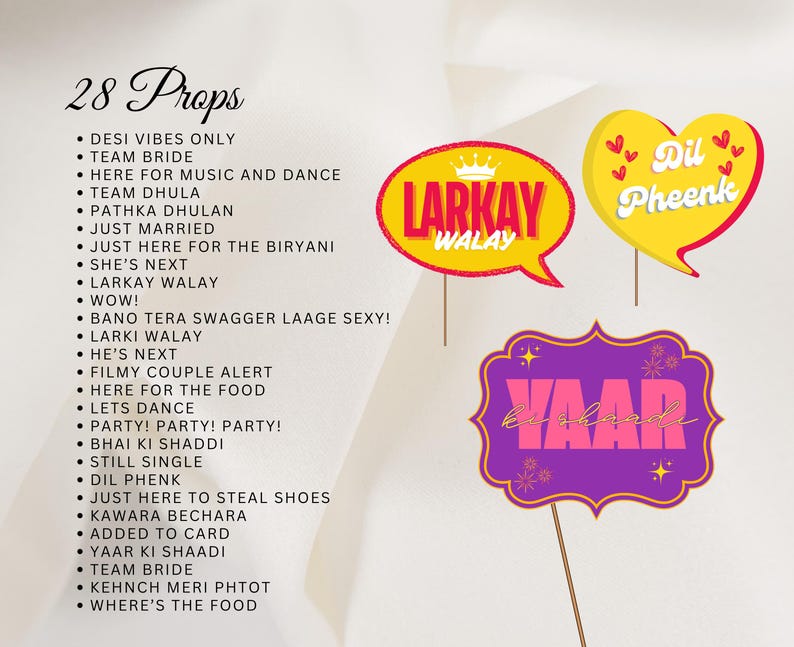 Fun Wedding Props Dholki DIY Photobooth Props Pakistani Wedding Photo ...