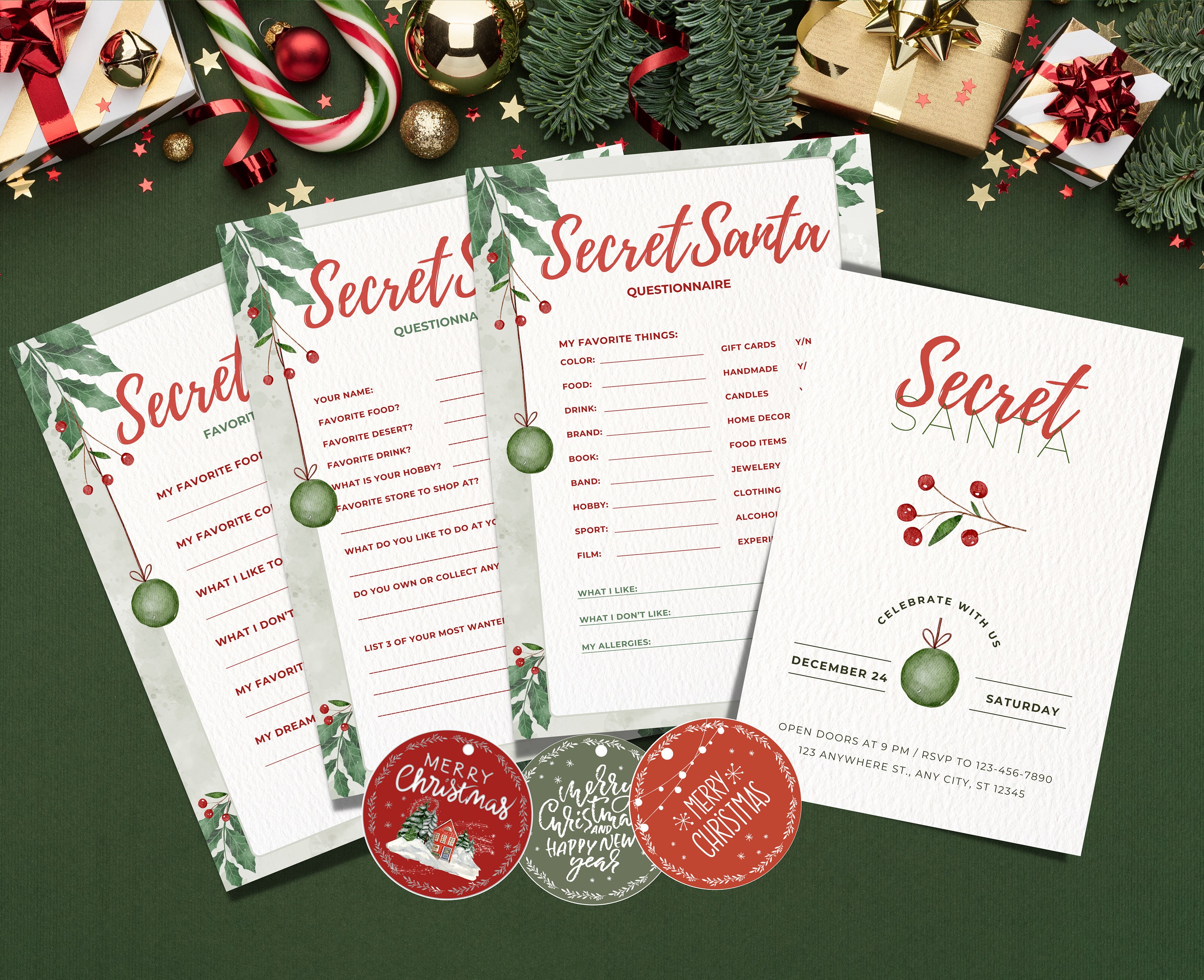 Secret Santa Questionnaire Printable Secret Santa Invitation Holiday ...