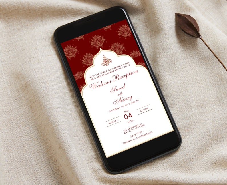 Traditional Walima Invitation Nikkah Invitation Burgundy Muslim Wedding ...