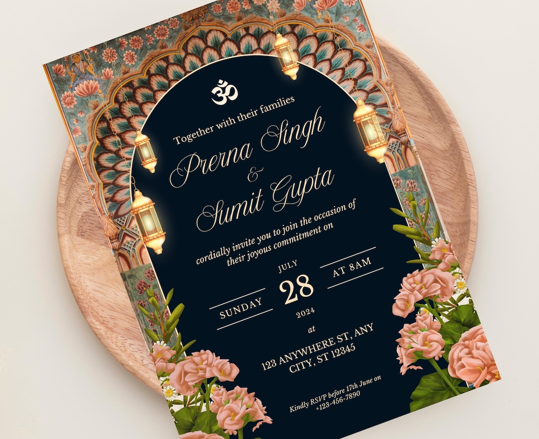 Hindu Wedding Invitation Hindu Wedding Invite Vintage Mughal Indian ...
