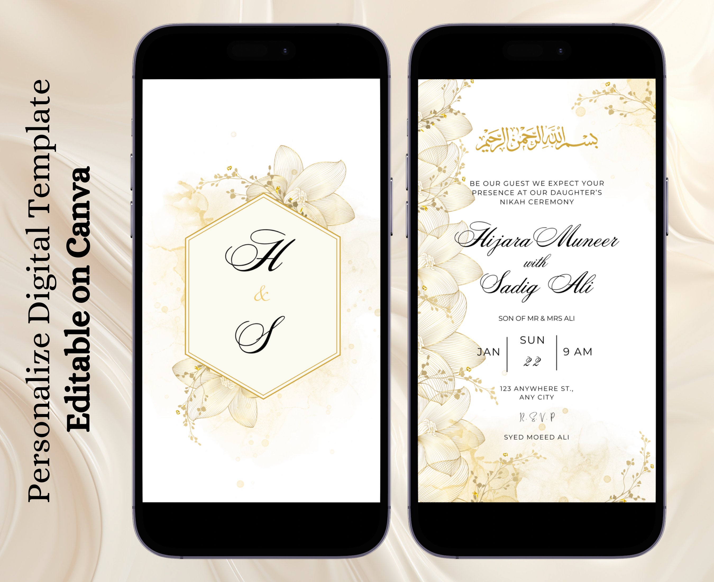 Muslim Wedding Invite Islamic Gold Digital Video Custom Animated Nikah ...