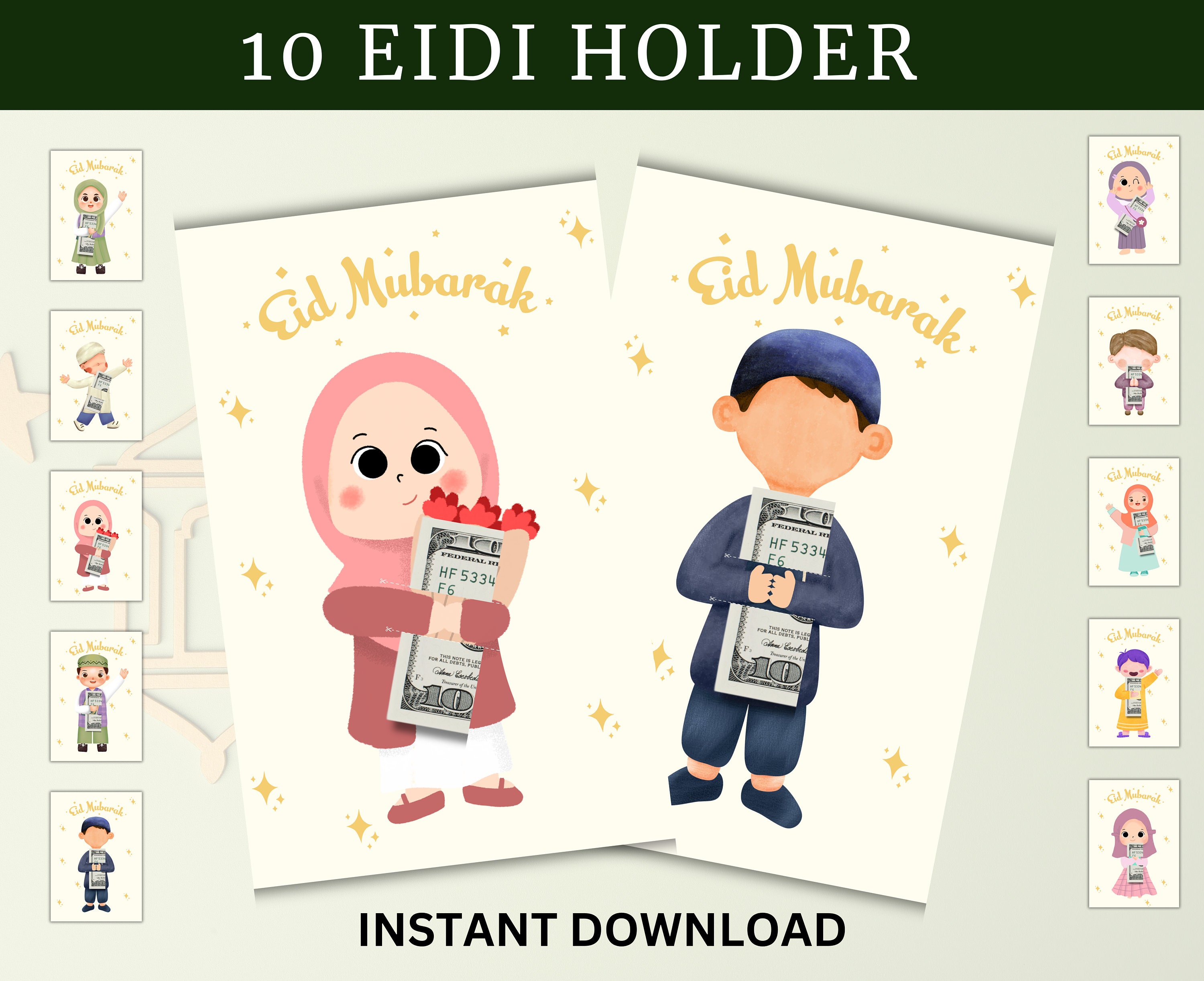Eidee Money Envelope Card Holders Pack of 10 Eidi Card DIY Eidi Cash ...
