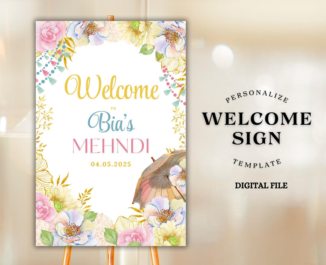 Pastel Mendhi Sign Mehendi Ki Raat Signboard Editable Printable Pithi ...