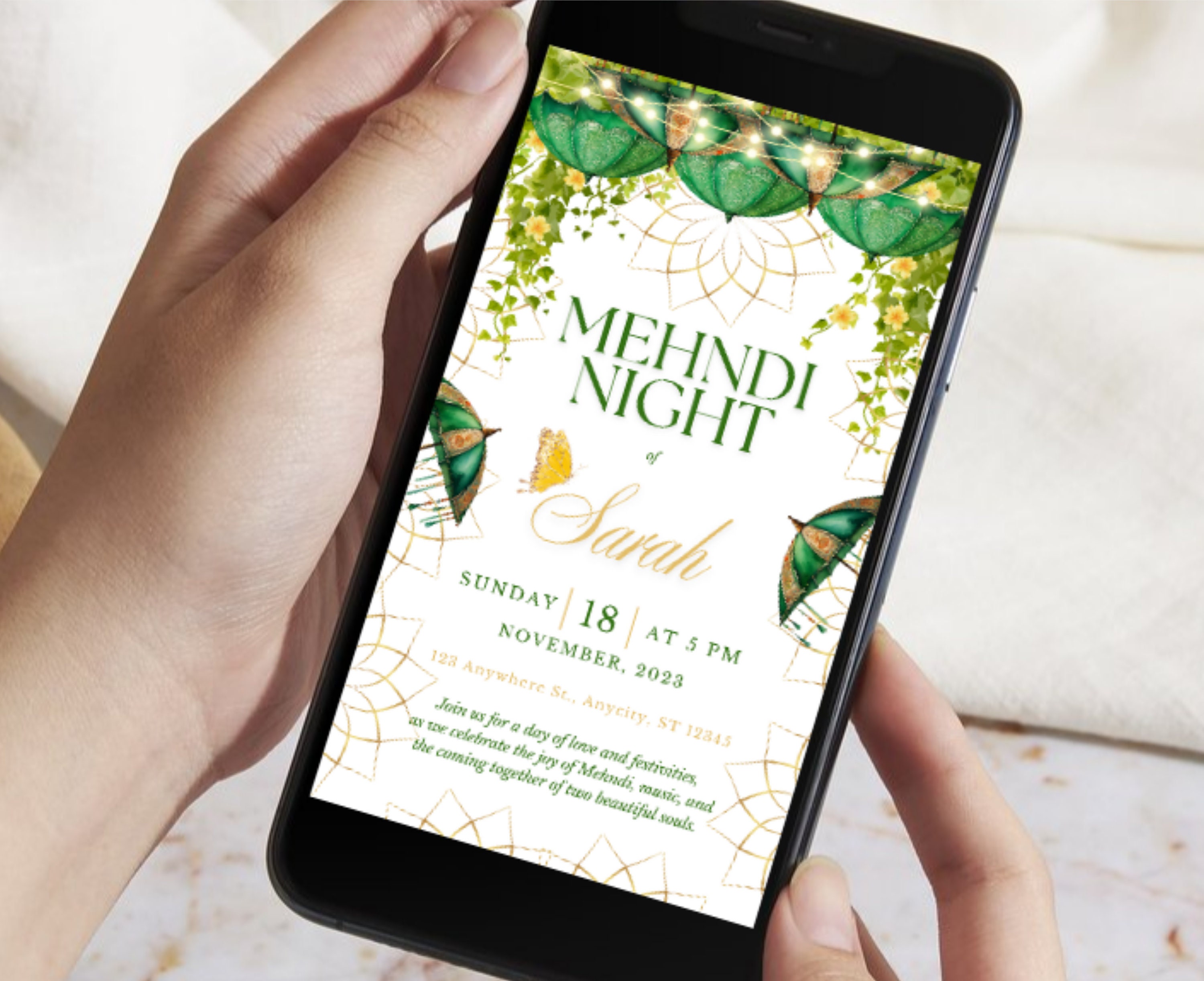 Mehndi Invite Indian Floral Green Mehndi Invitation Umbrella Indian ...