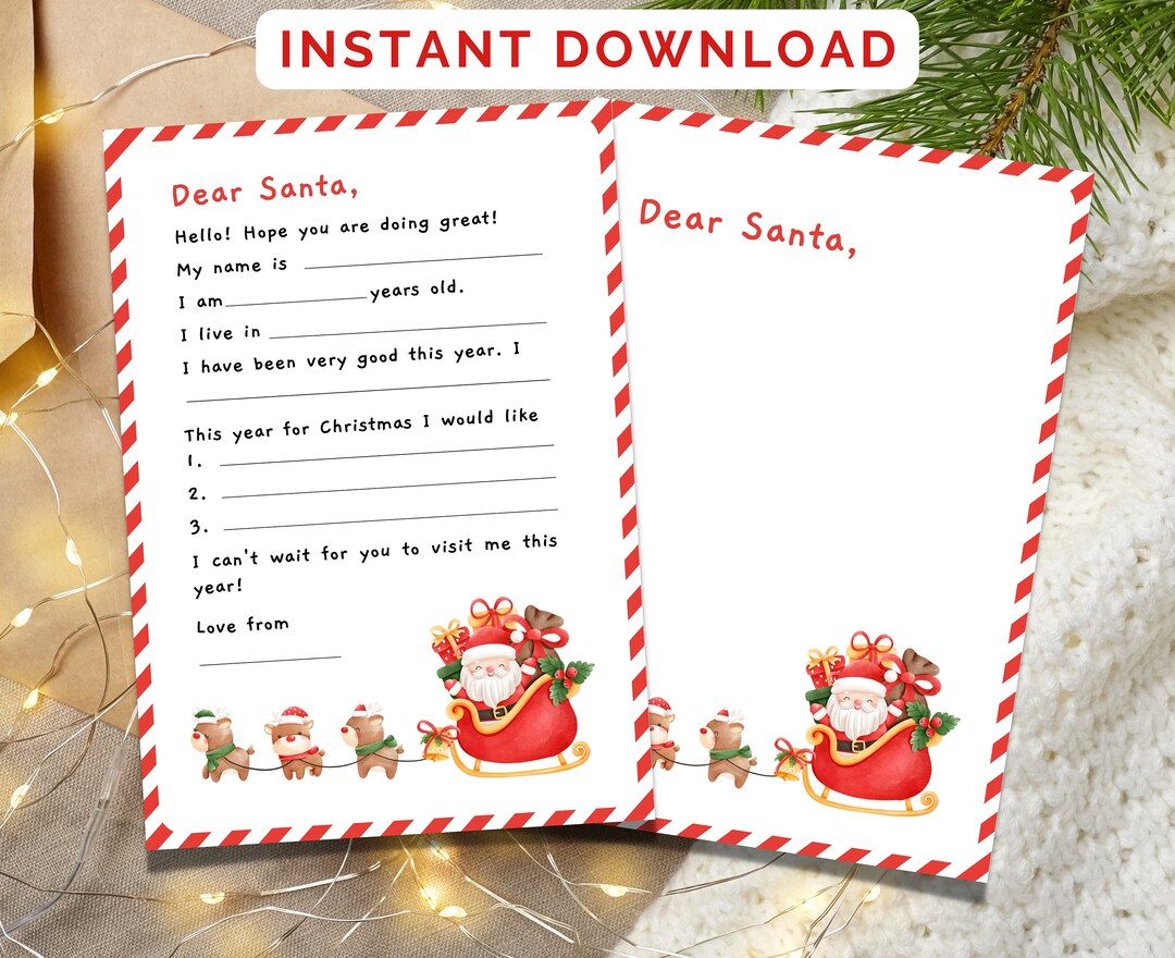 Printable Dears Santa Letter to Santa Letter Christmas Letter - Etsy