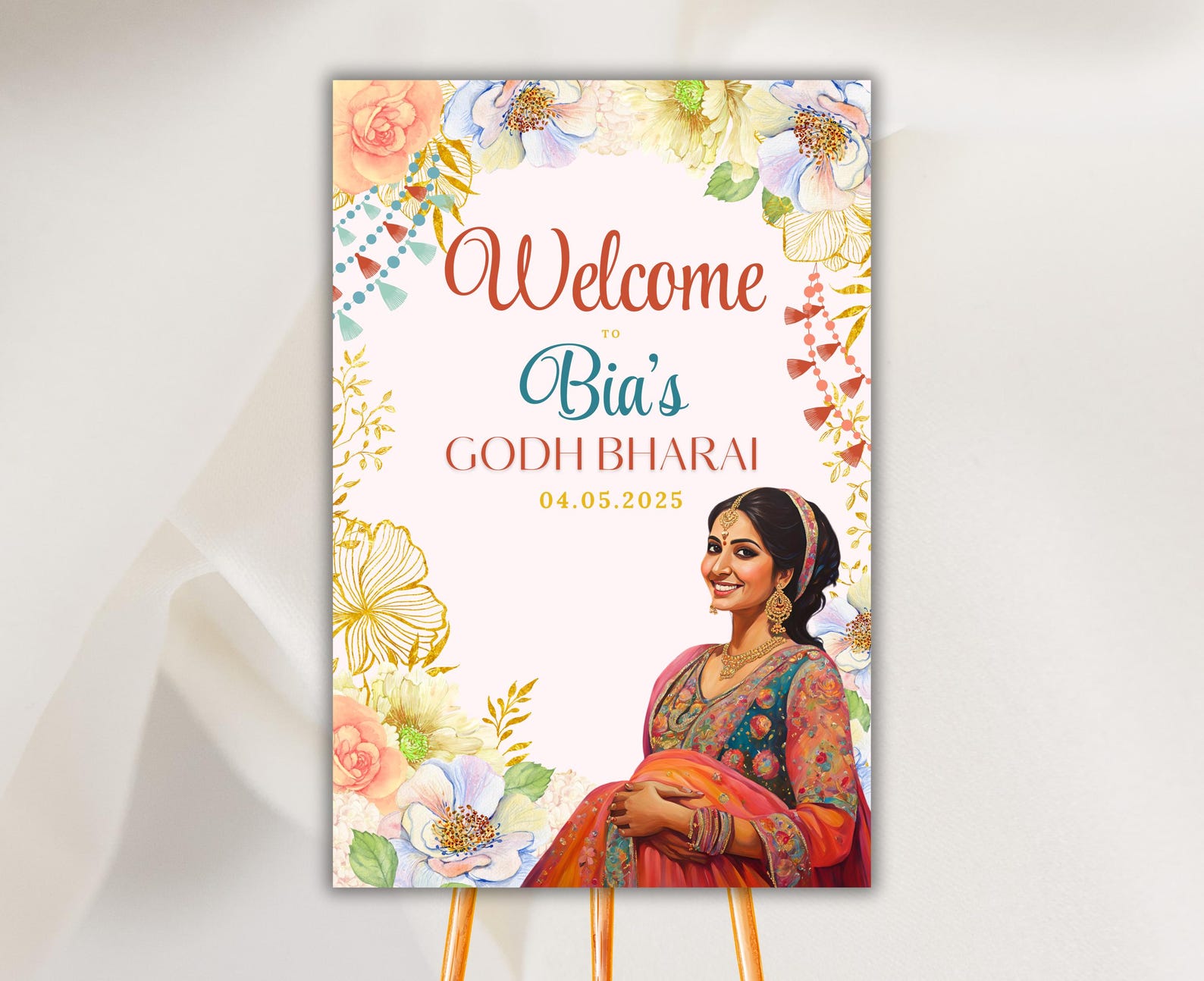 Floral Godh Bharai Welcome Board Seemantham Sign Valaikappu Sign Board ...