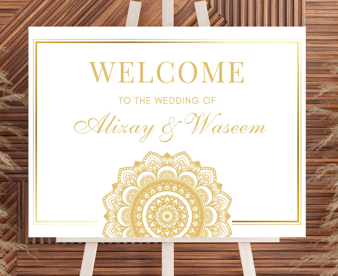 Nikkah Wedding Welcome Sign A3 Gold Personalized Nikkah Nikah Sign ...