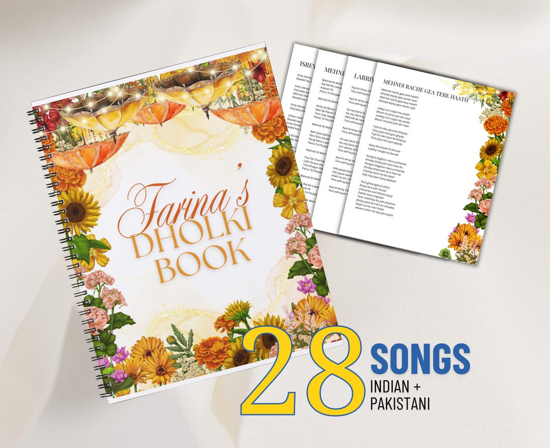 Printable Dholki Song Book Digital Mehndi Desi Song Book Floral Orange ...
