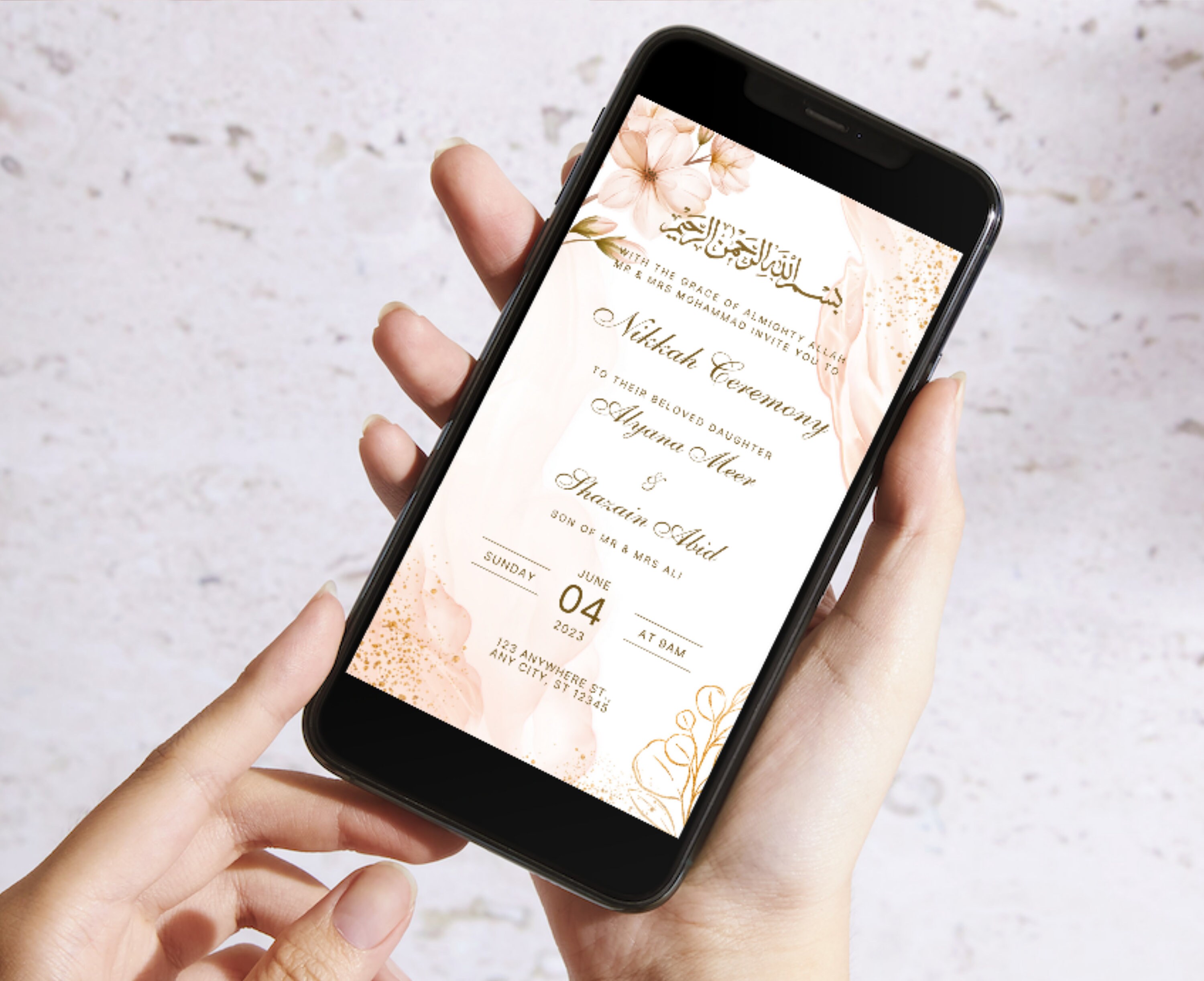 Digital Muslim Wedding Invitation Template Electronic Beige Cream Gold ...