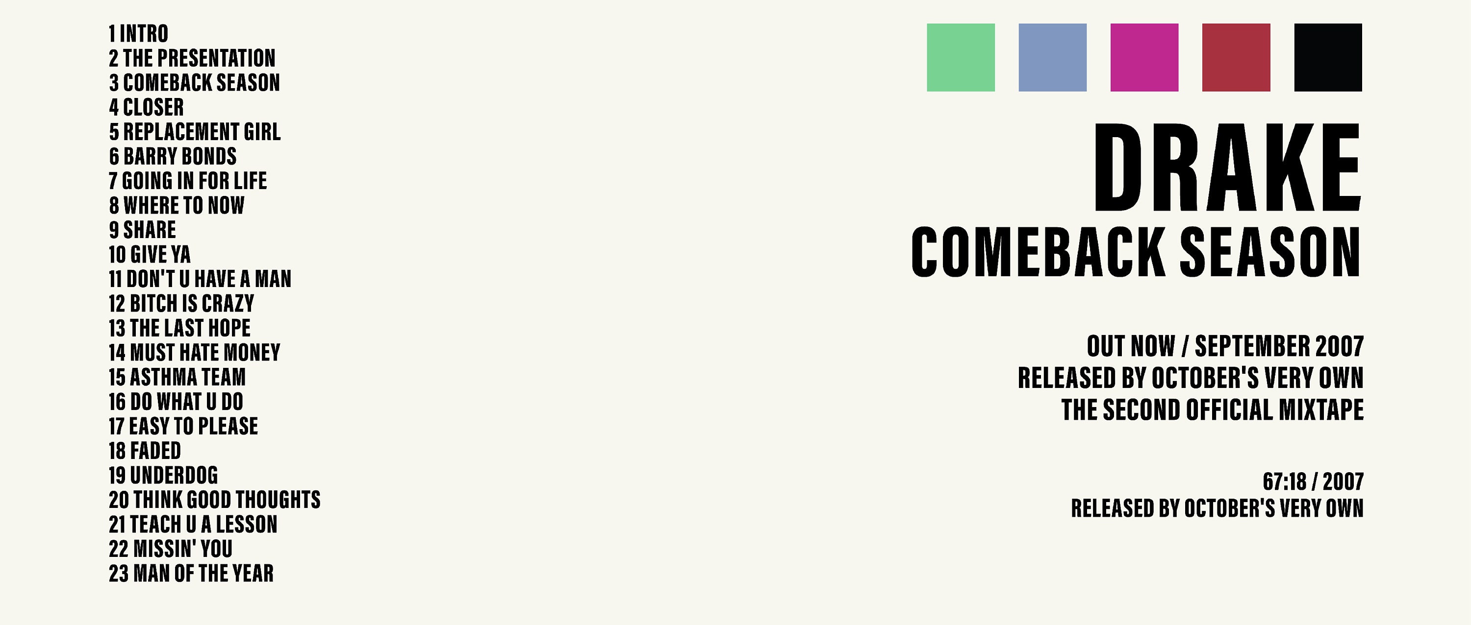 Drake Comeback Season Tracklist