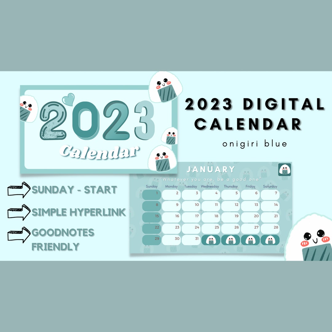 Calendar 2023 Digital, Goodnotes Planner Calendar, Onigiri Cute ...