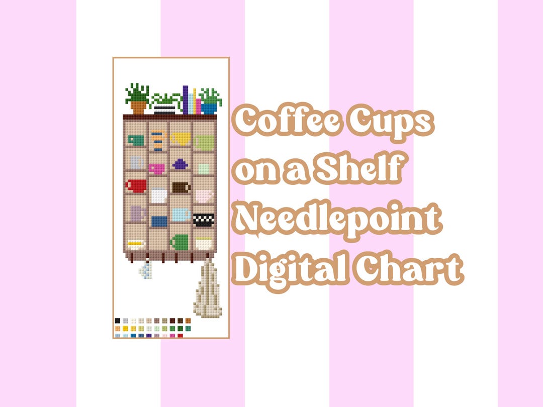 Coffee Cups on a Shelf Needlepoint Chart | Canvas Chart for Needlepoint ...