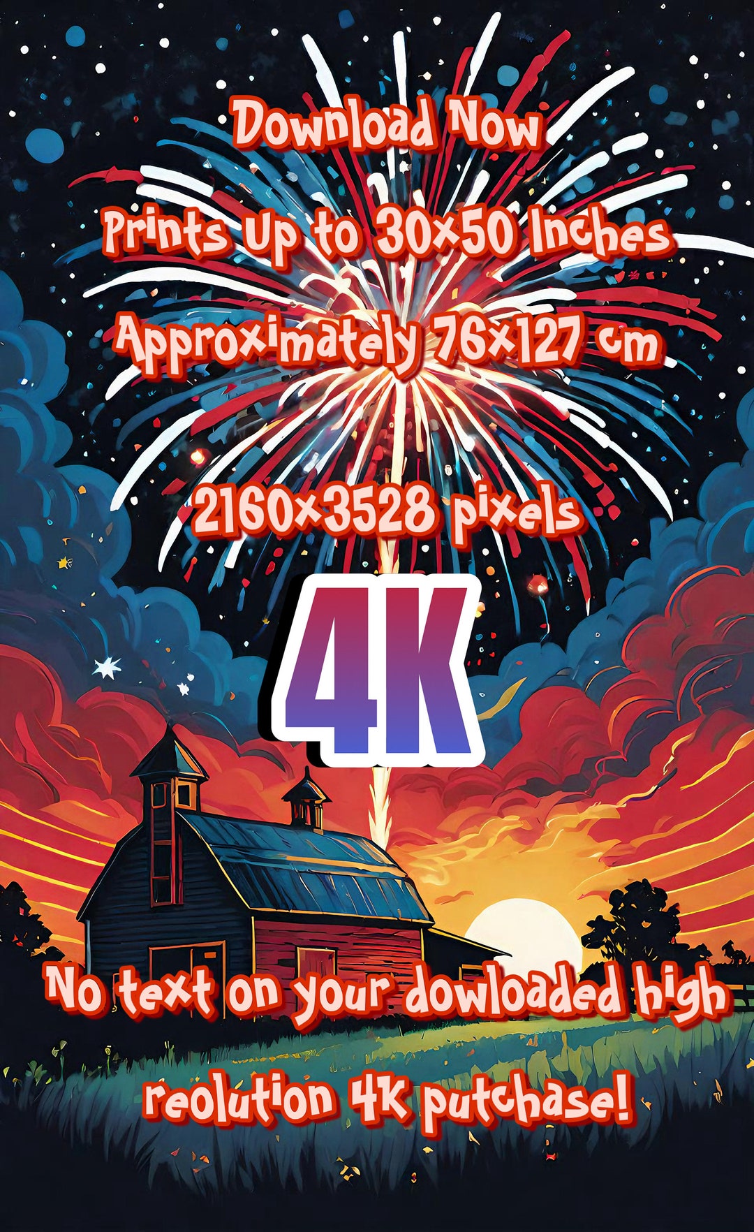 4th of July 4K PNG Barn & Fireworks, Farm, Red White Blue Holiday ...