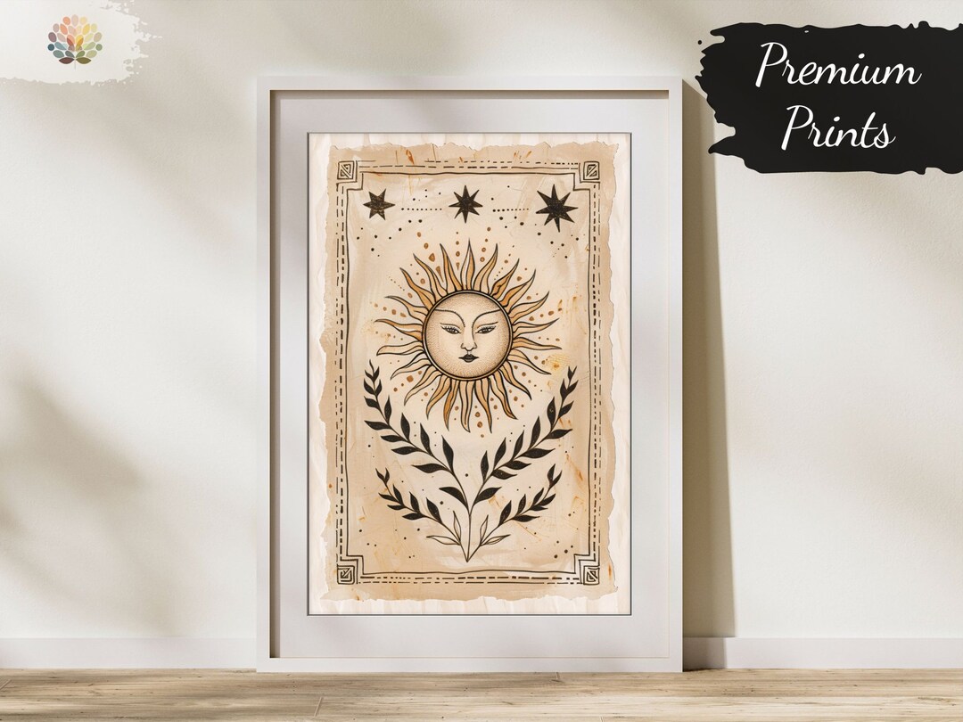 Sun and Stars Wall Art Print, Celestial Sun Art, Hand-drawn Sun Poster ...