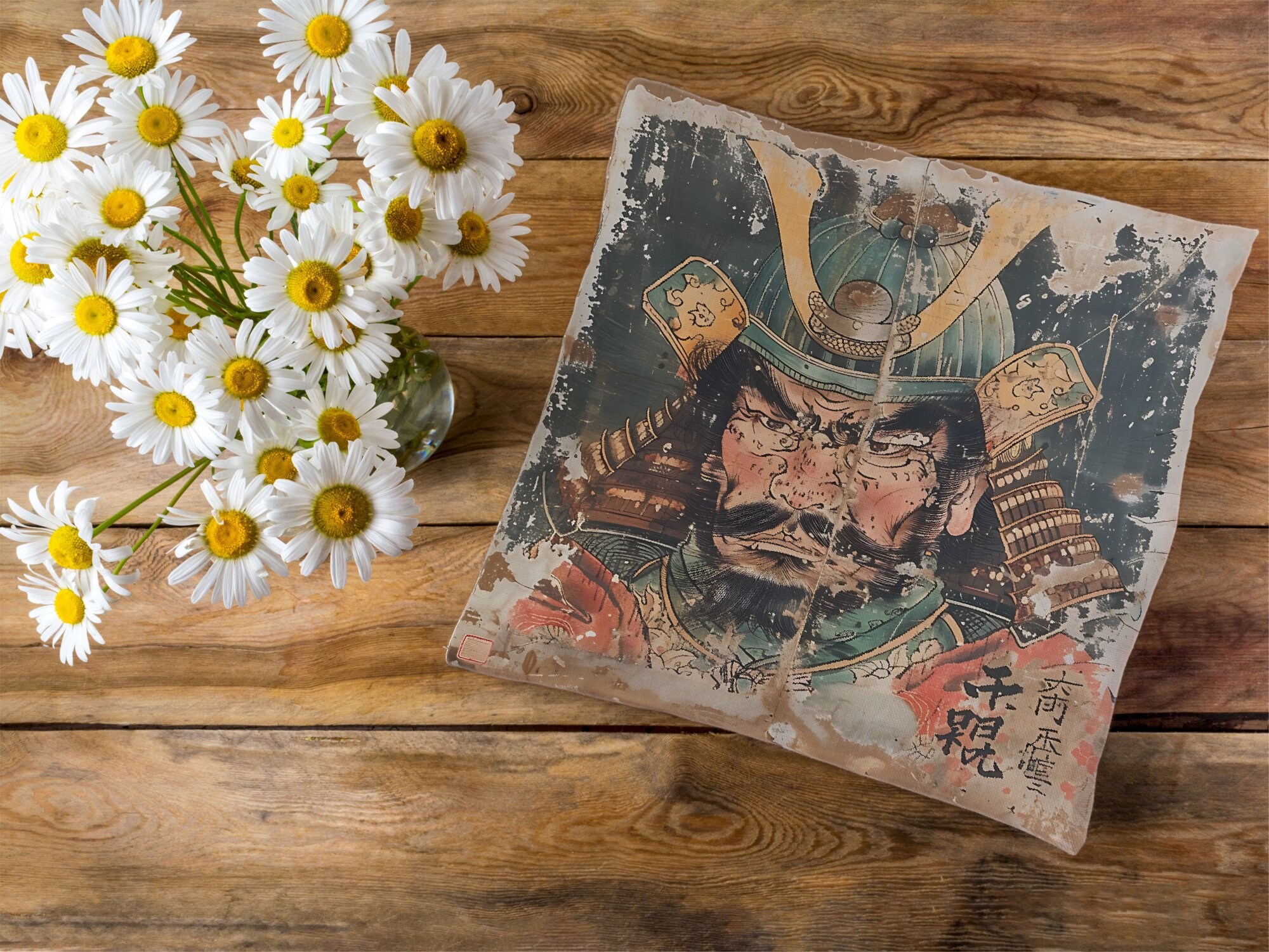 Japandi Wabi Sabi Chinoiserie Samurai Warrior Rustic Art Pillow ...