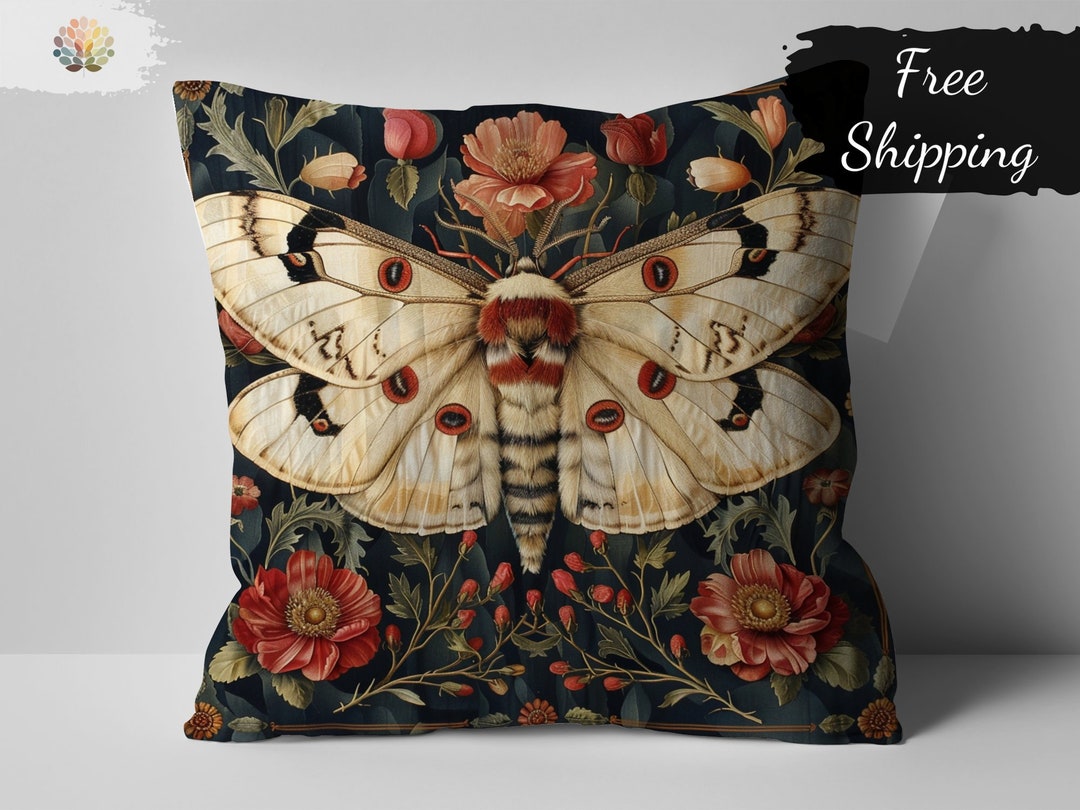Vintage William Morris Print Butterfly Floral Pillow, Antique Insect ...