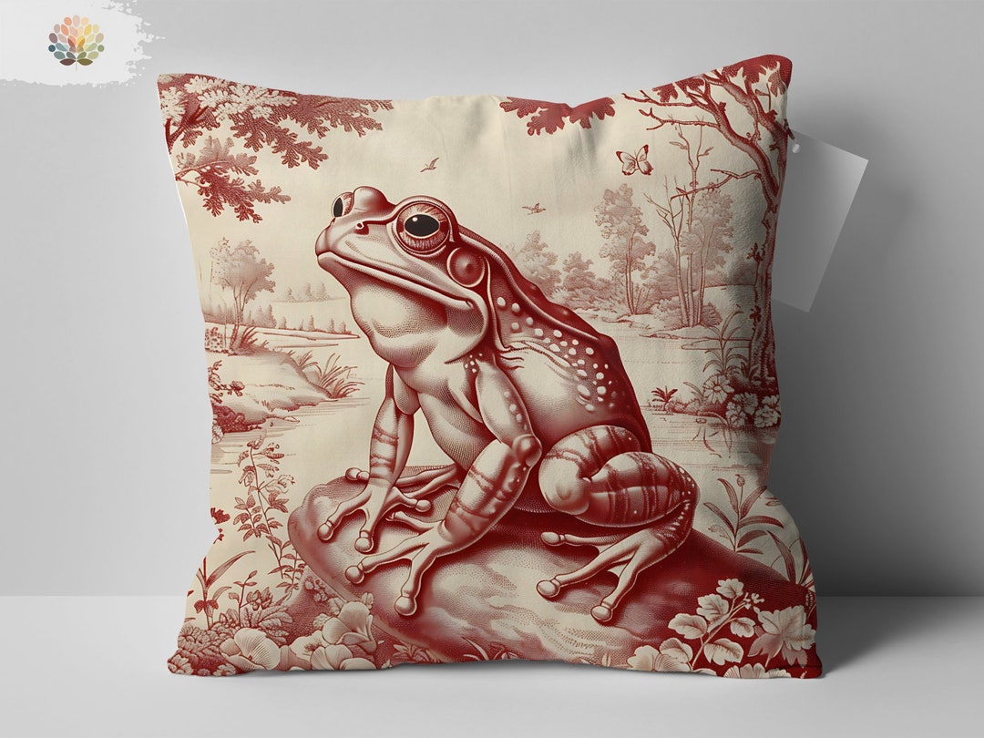 Toile De Jouy Frog Cushion Cover, Vintage Inspired Red and White ...