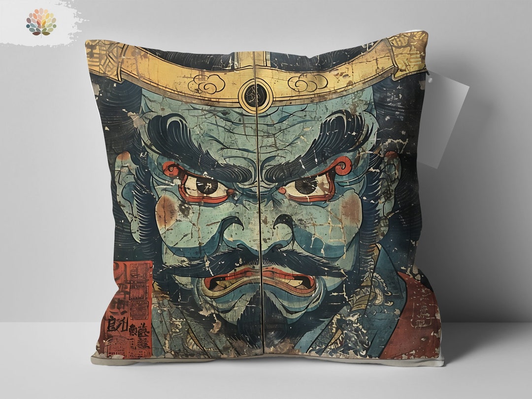 Japandi Wabi Sabi Chinoiserie Inspired Vintage Warrior Art Pillow ...