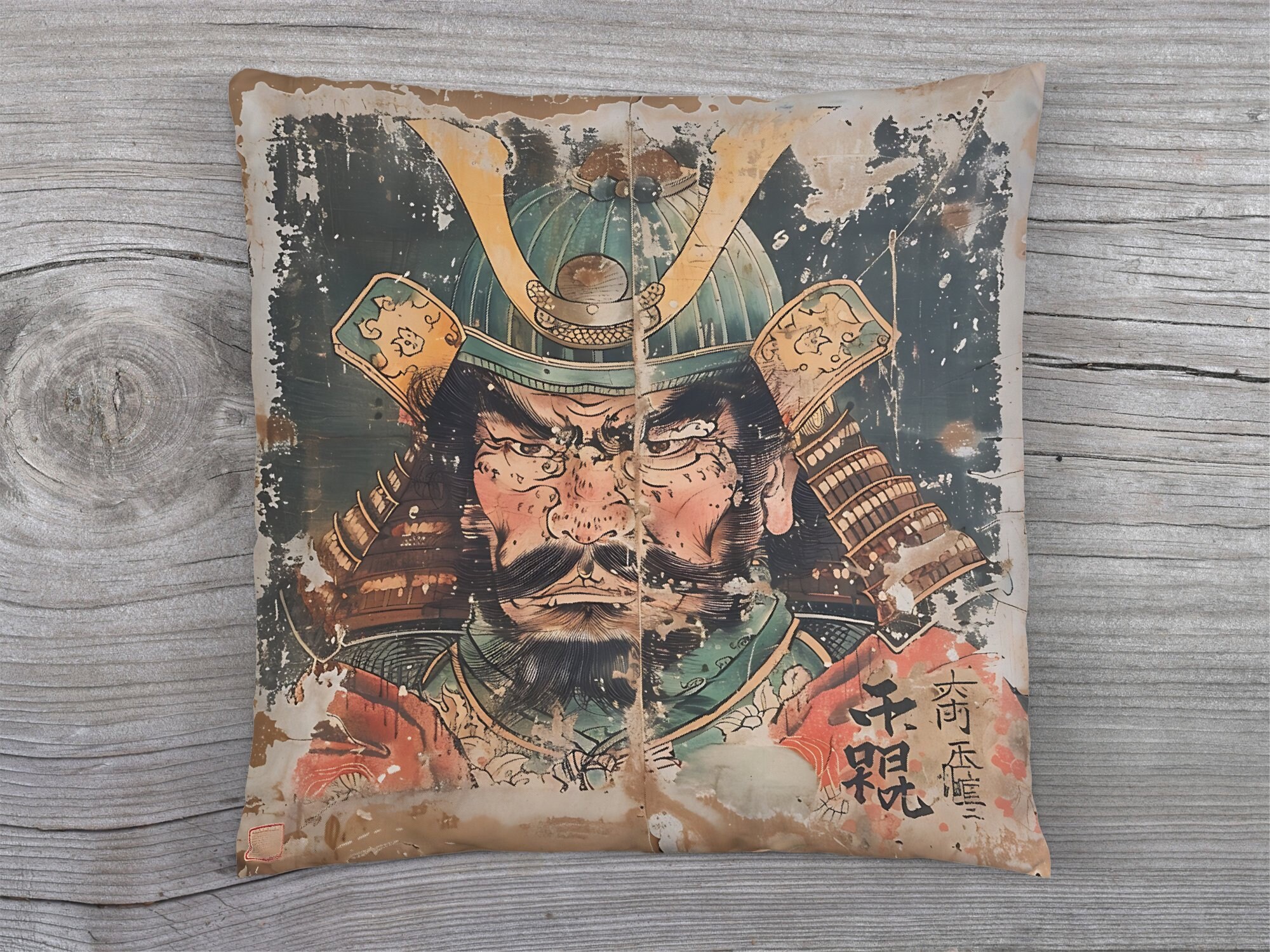 Japandi Wabi Sabi Chinoiserie Samurai Warrior Rustic Art Pillow ...