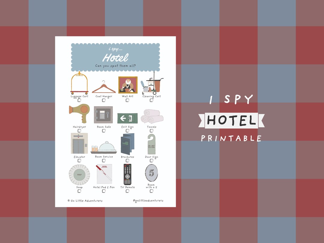 Ispy HOTEL Scavenger Hunt ~ Printable Travel Activity for Kids and ...