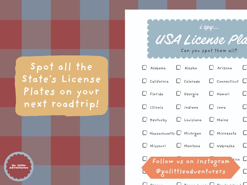 Ispy USA LICENSE PLATE Scavenger Hunt Printable Travel Activity for ...