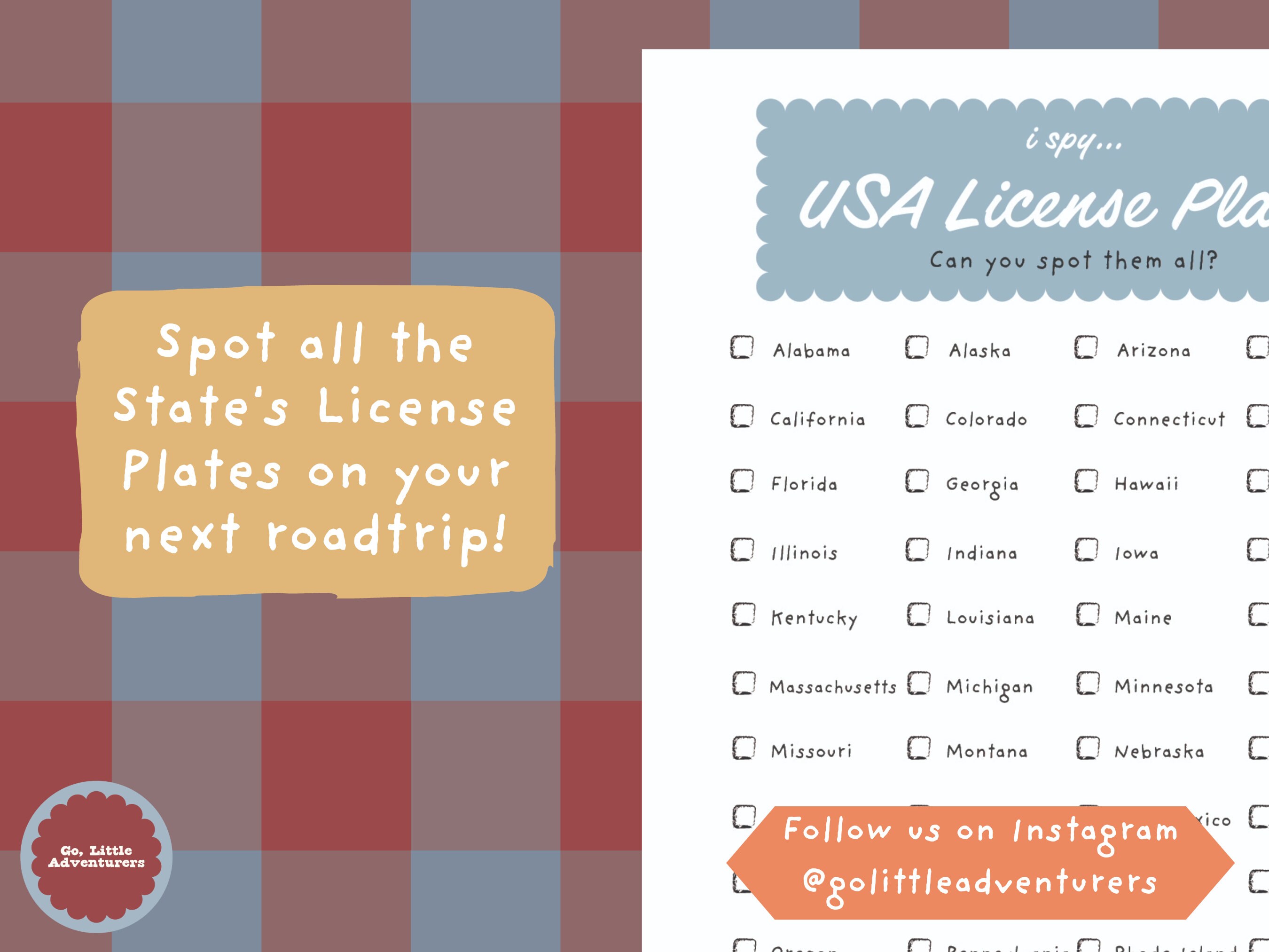 Ispy USA LICENSE PLATE Scavenger Hunt Printable Travel Activity for ...