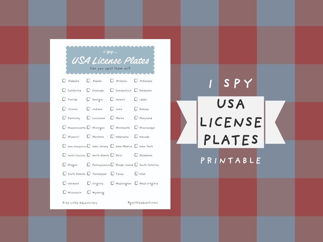 Ispy USA LICENSE PLATE Scavenger Hunt Printable Travel Activity for ...