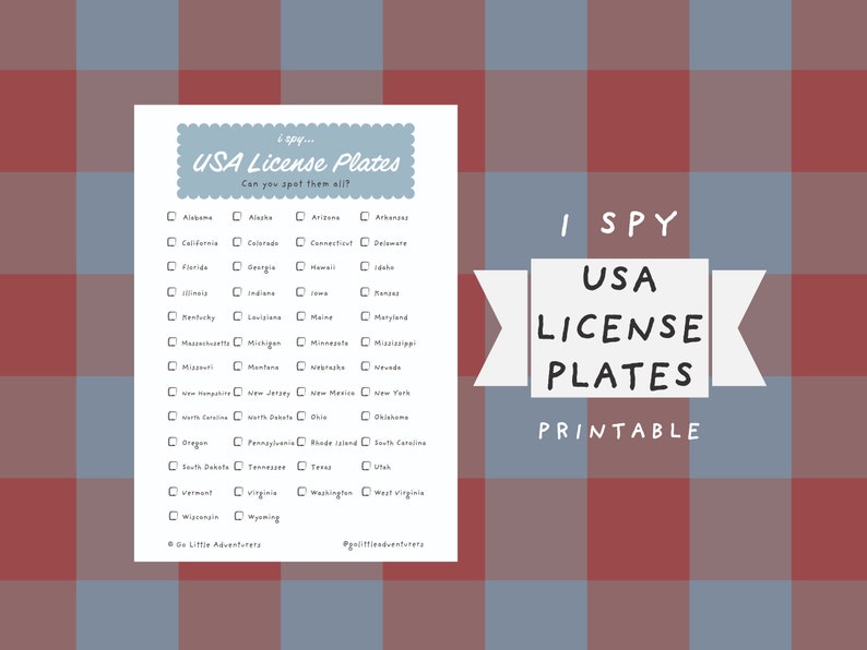 Ispy USA LICENSE PLATE Scavenger Hunt ~ Printable Travel Activity for ...