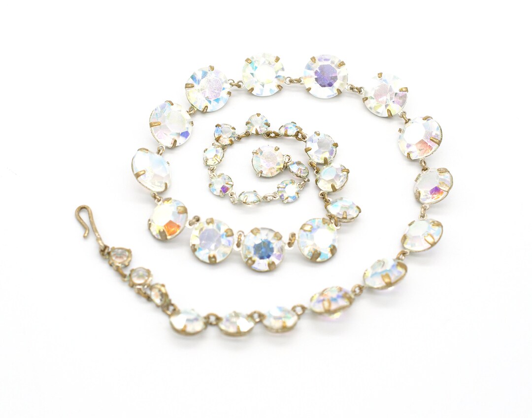 Vintage Retro Graduated Aurora Borealis Crystal Glass Necklace With ...
