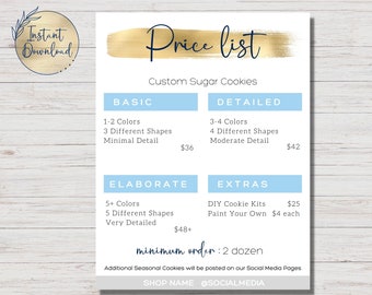 Editable Price List | Sugar Cookie Price List | Canva Template | Cookie ...