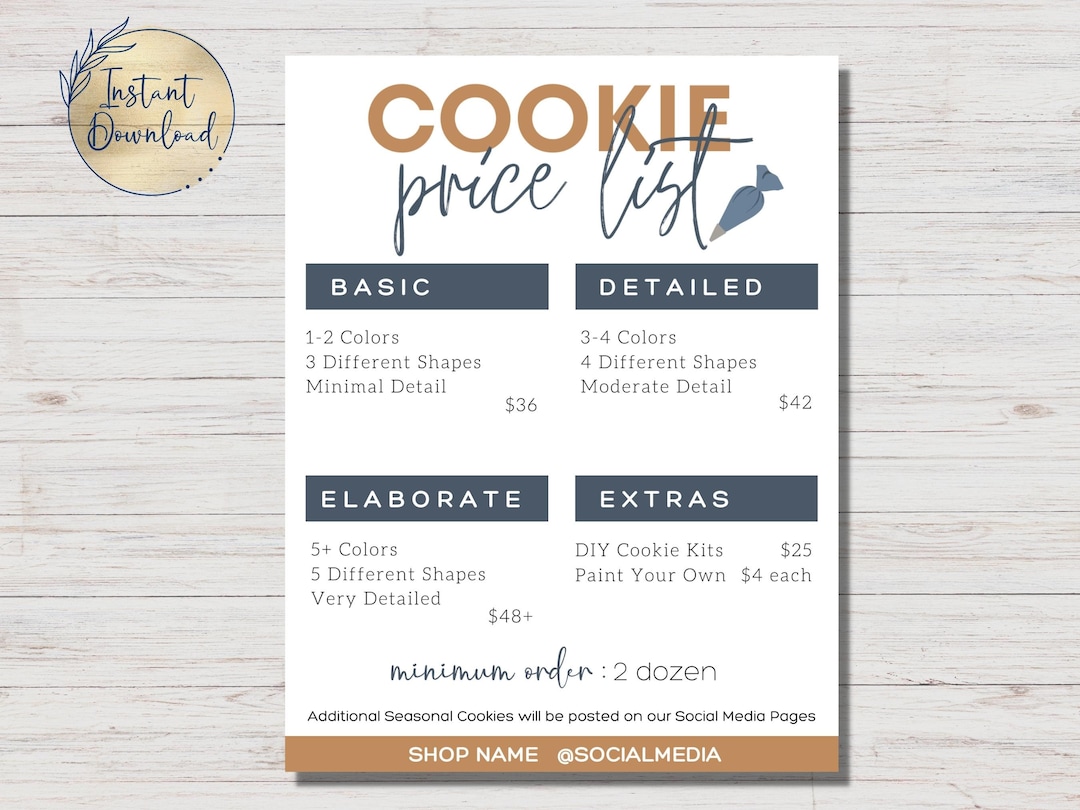 Editable Price List Sugar Cookie Price List Canva Template Cookie ...