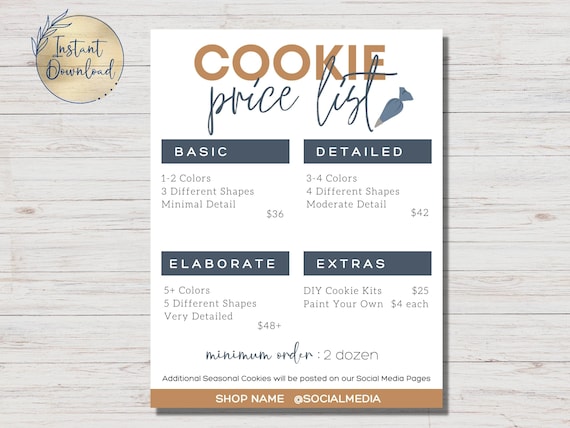 Editable Price List Sugar Cookie Price List Canva Template - Etsy