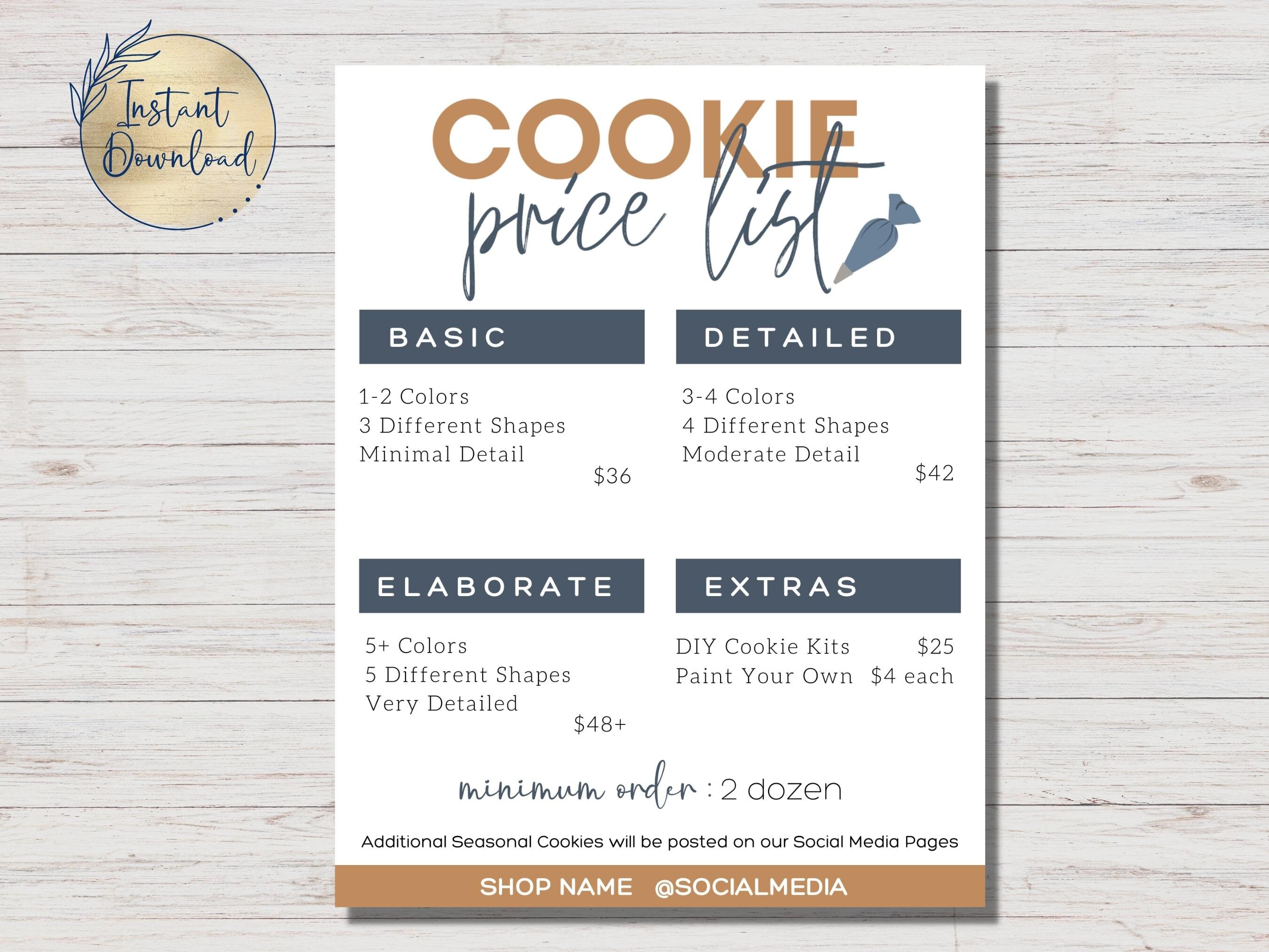 Editable Price List Sugar Cookie Price List Canva Template Cookie ...