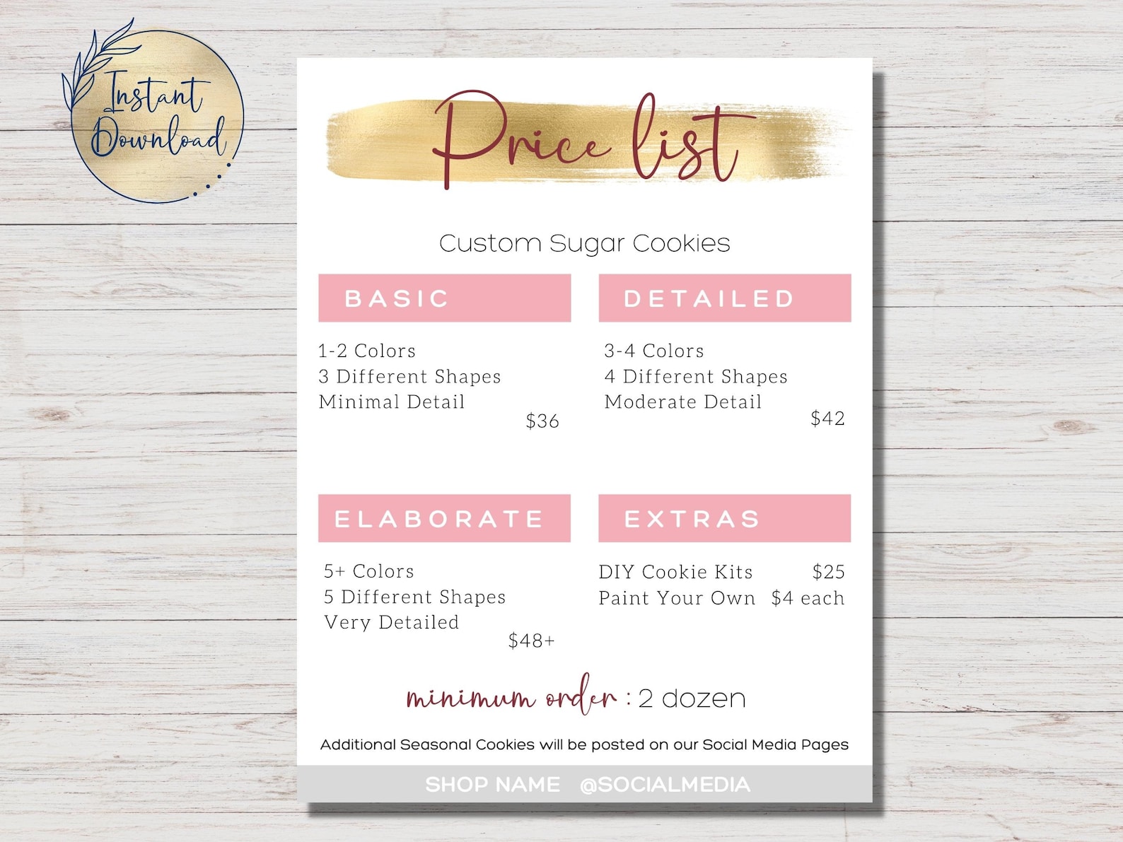 Editable Price List | Sugar Cookie Price List | Canva Template | Cookie ...
