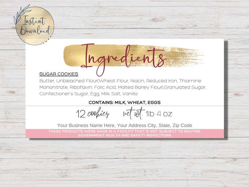 Editable Cottage Food Label | Ingredients Label | Canva Template ...