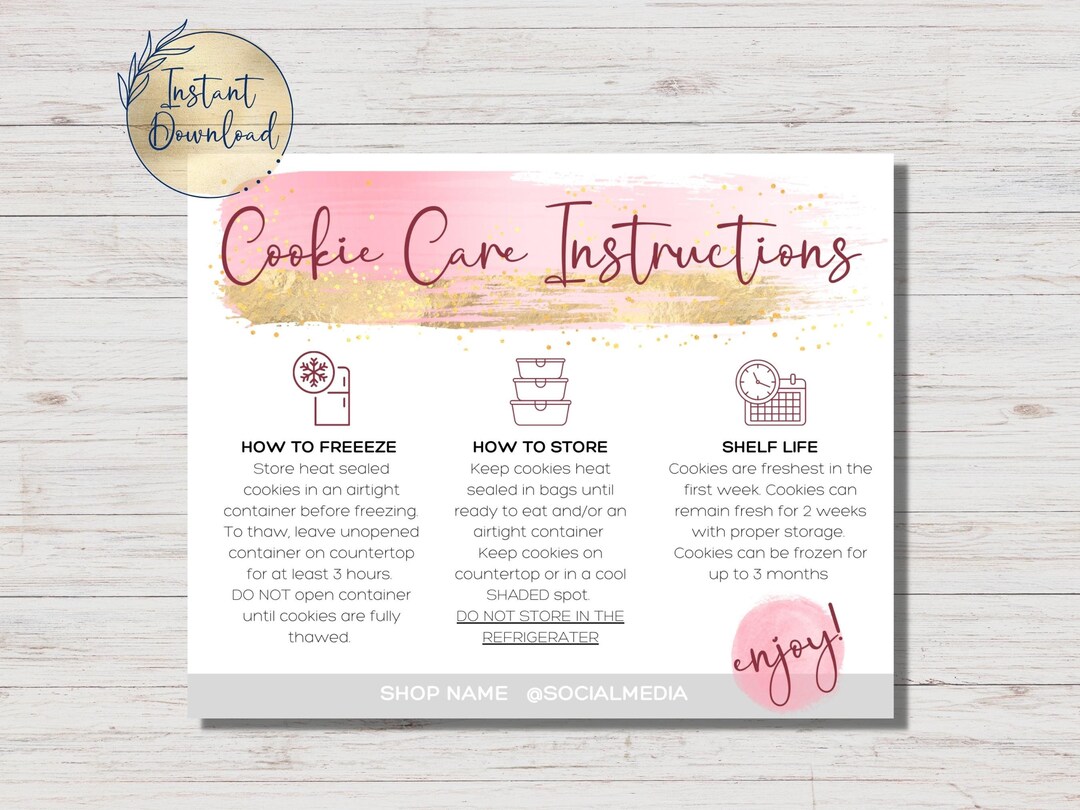 Editable Cookie Care Instructions Template Cookie Storage Card Canva ...