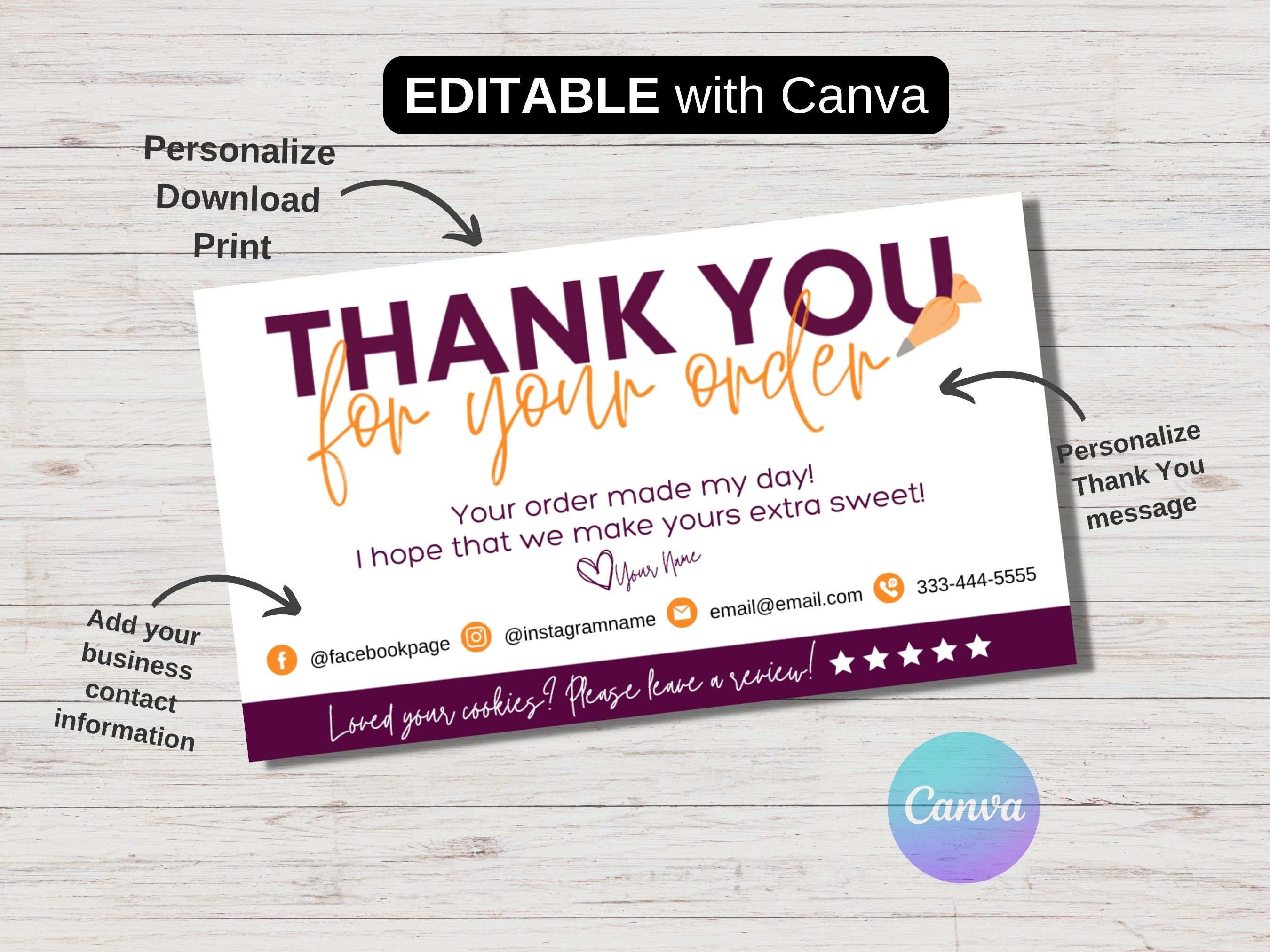 Editable Thank You for Your Order Template Package Insert Canva ...