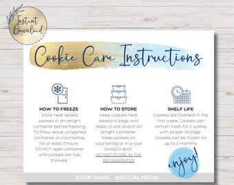 Editable Cookie Care Instructions Template | Cookie Storage Card ...