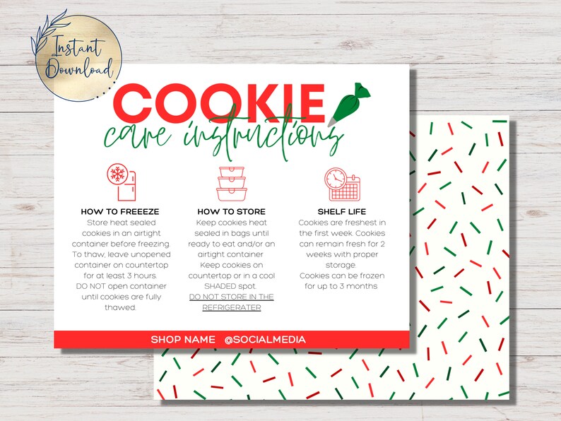 Editable Cookie Care Instructions Template Cookie Storage Card Canva ...