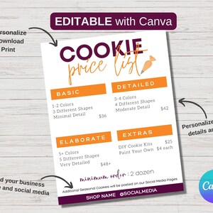 Editable Price List | Sugar Cookie Price List | Canva Template | Cookie ...