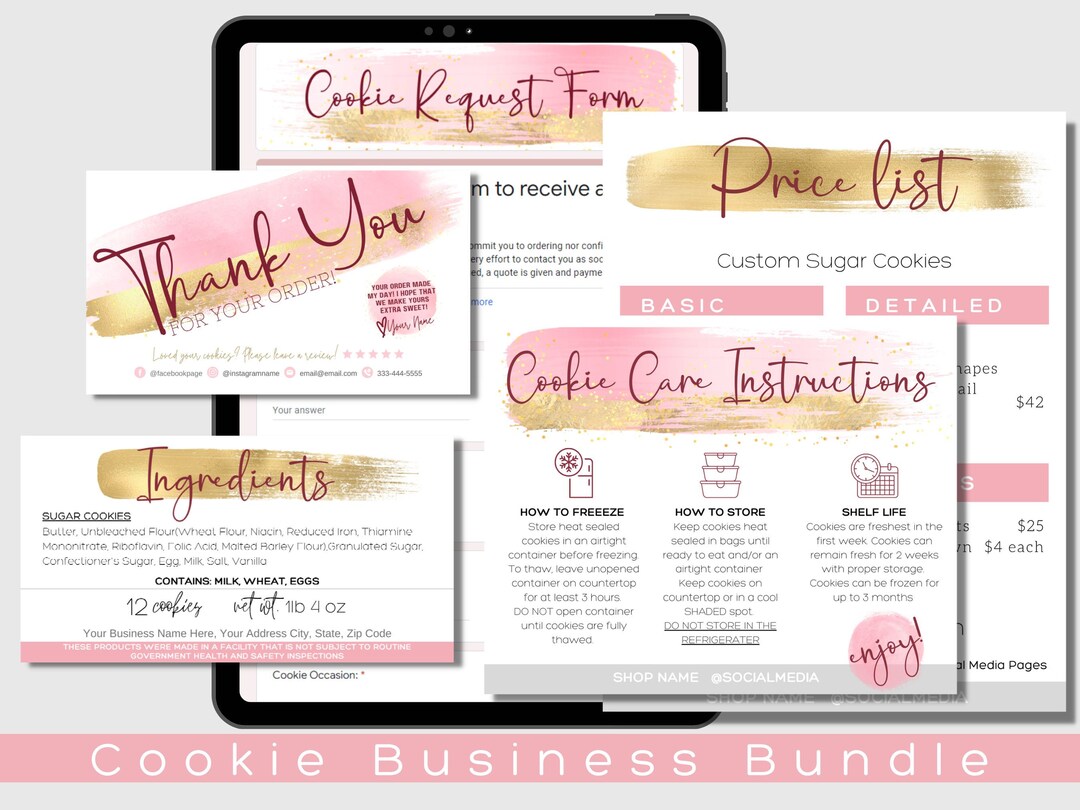 Cookie Business Bundle | Packaging Inserts | Thank You Templates ...