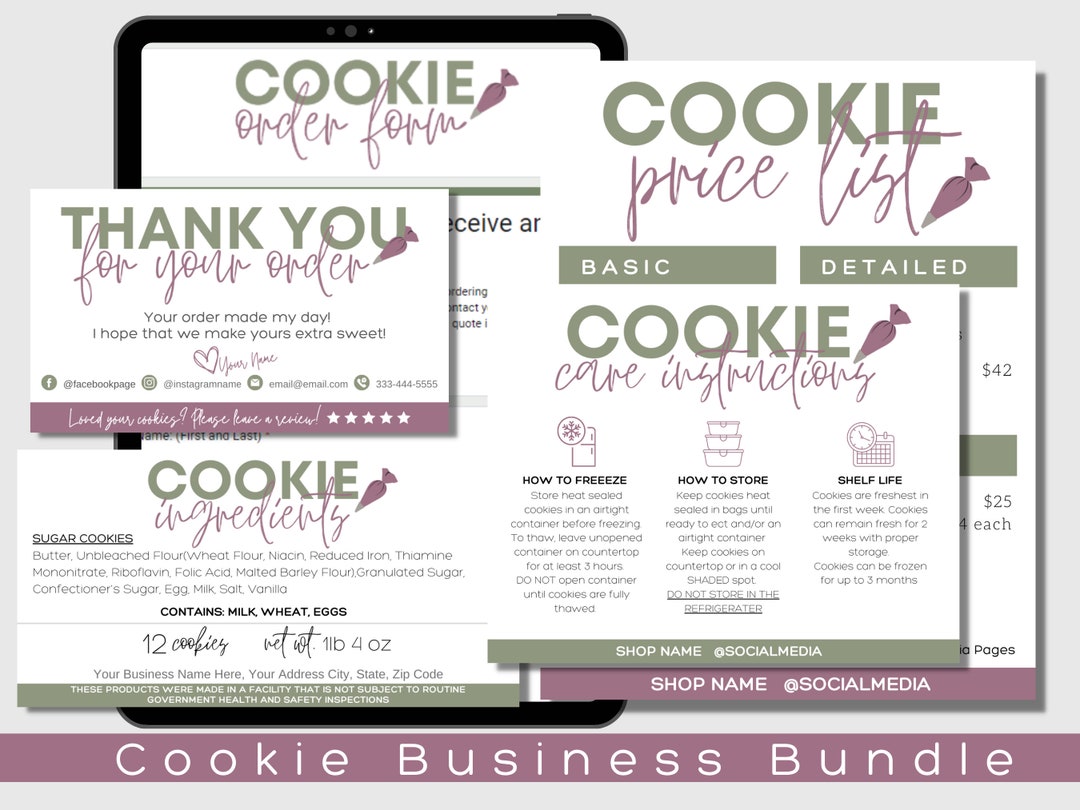 Cookie Business Templates Bundle | Order Form, Thank You Card (digital ...