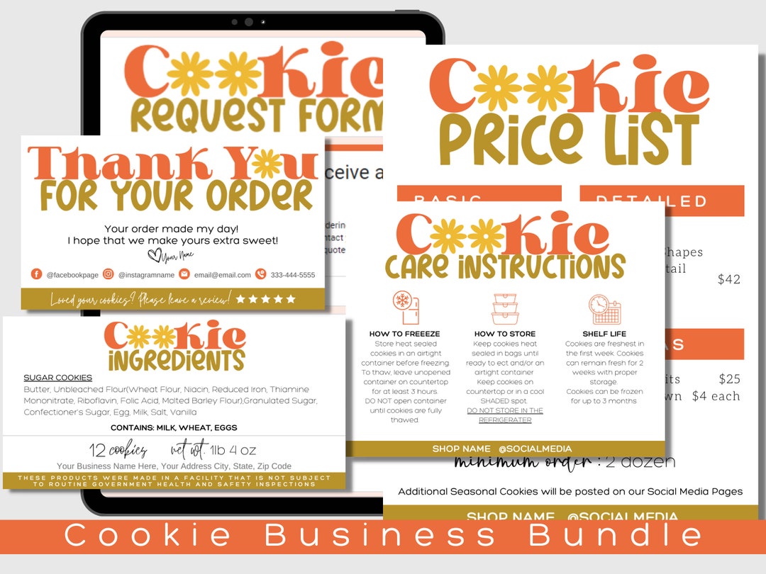 Custom Cookie Business Bundle | Packaging Inserts | Retro Cookie ...