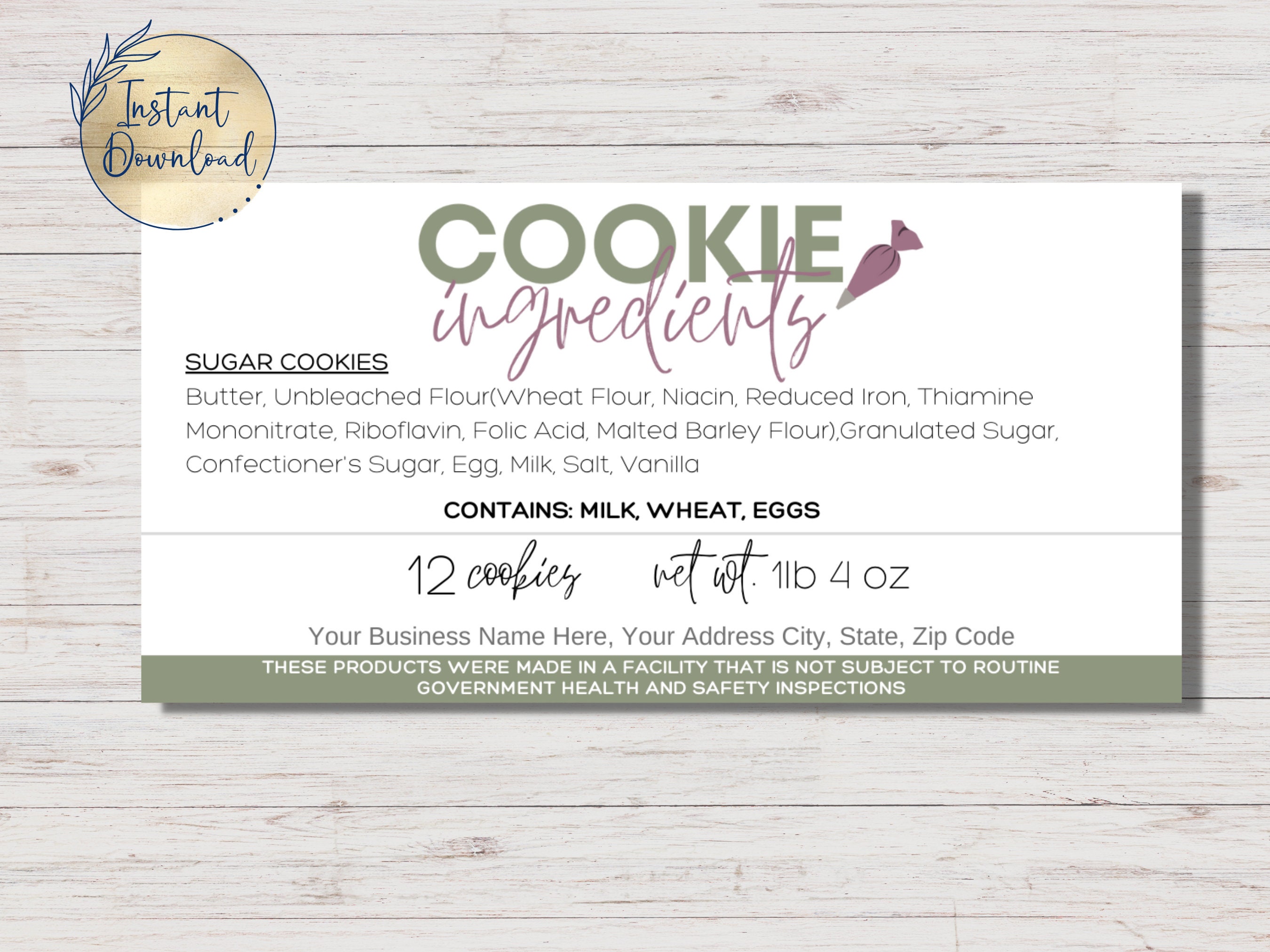 Editable Ingredients Label Template | Cottage Food Label | Canva ...