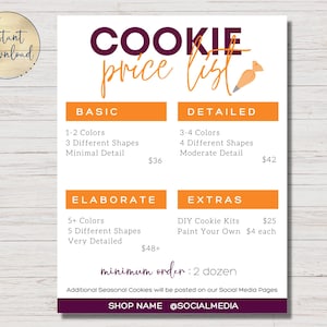 Editable Price List | Sugar Cookie Price List | Canva Template | Cookie ...