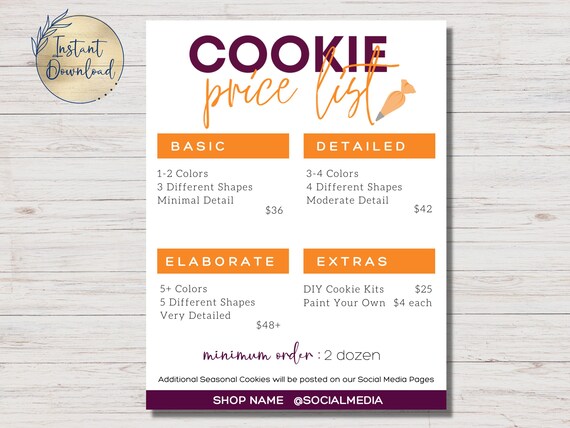 Editable Price List Sugar Cookie Price List Canva Template - Etsy Canada