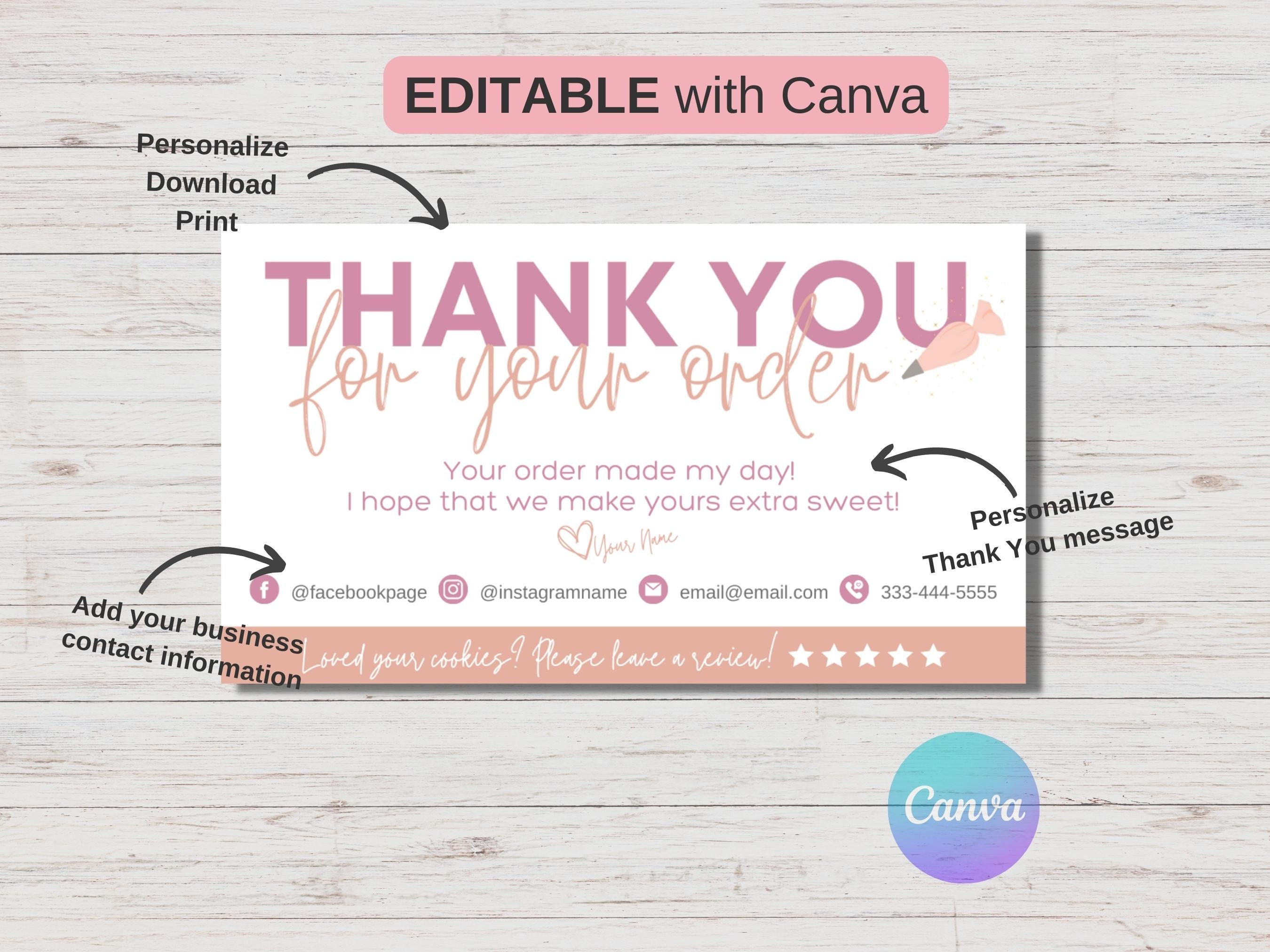 Editable Thank You for Your Order Card | Canva Template (digital ...