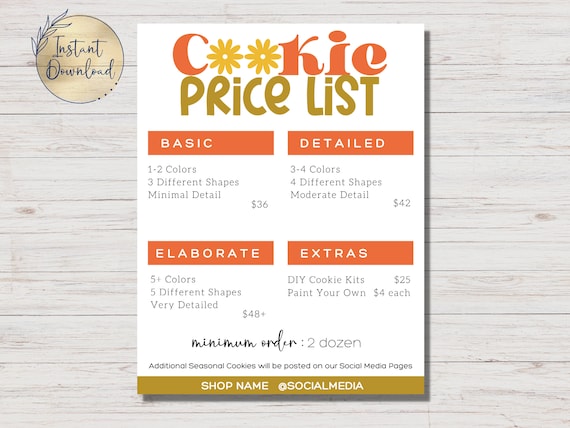 Editable Price List Sugar Cookie Price List Canva Template - Etsy